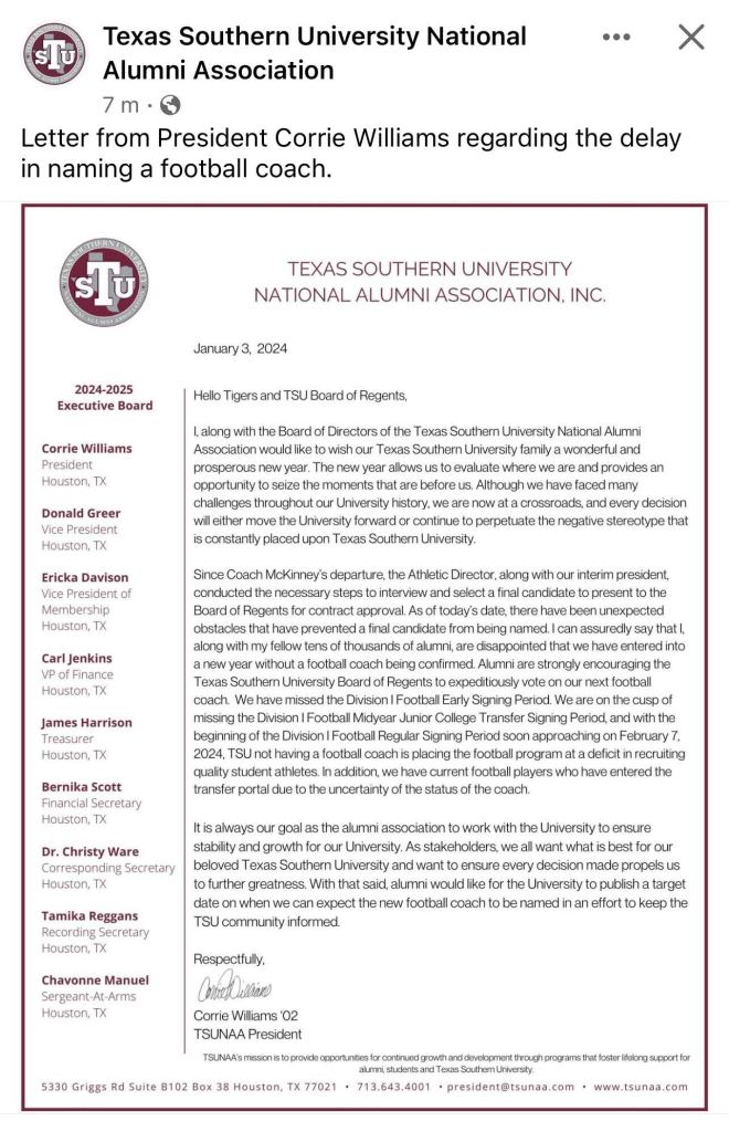 Texas Southern University alumni pressing for football hire - HBCU Gameday